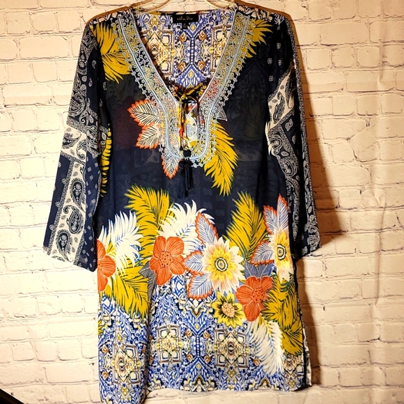 Melissa Paige | Tops | Womens Colorful Boho Sheer Cover Tunic Blouse ...